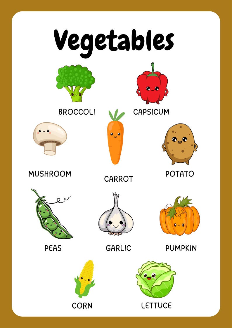 Fun Vegetables Educational Digital Poster for Kids - Etsy