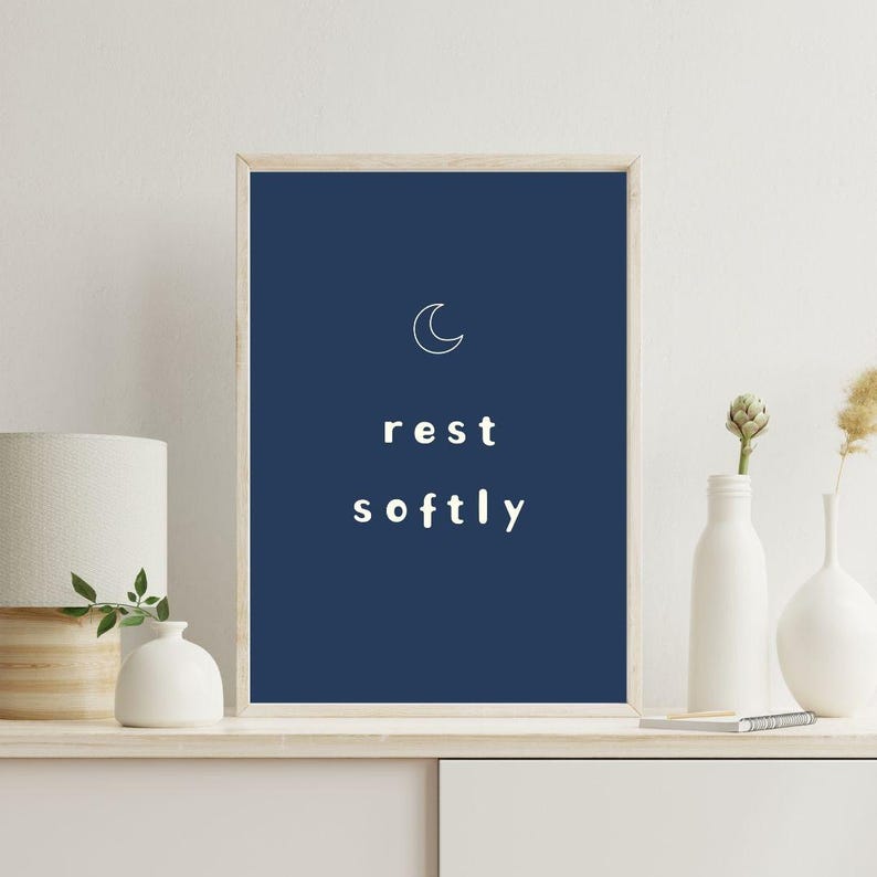Rest Softly Quote Print | Calm Minimal Bedroom Wall Art | Gentle Self ...