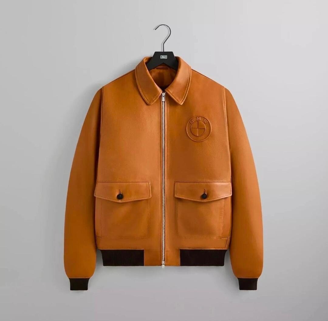 KITH for BMW Brown Leather Bomber Jacket: Men's Motorcycle Jacket - Etsy