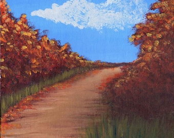 Into Fall, a 16x20 Acrylic Painting of a Path With Arched Trees in Fall ...