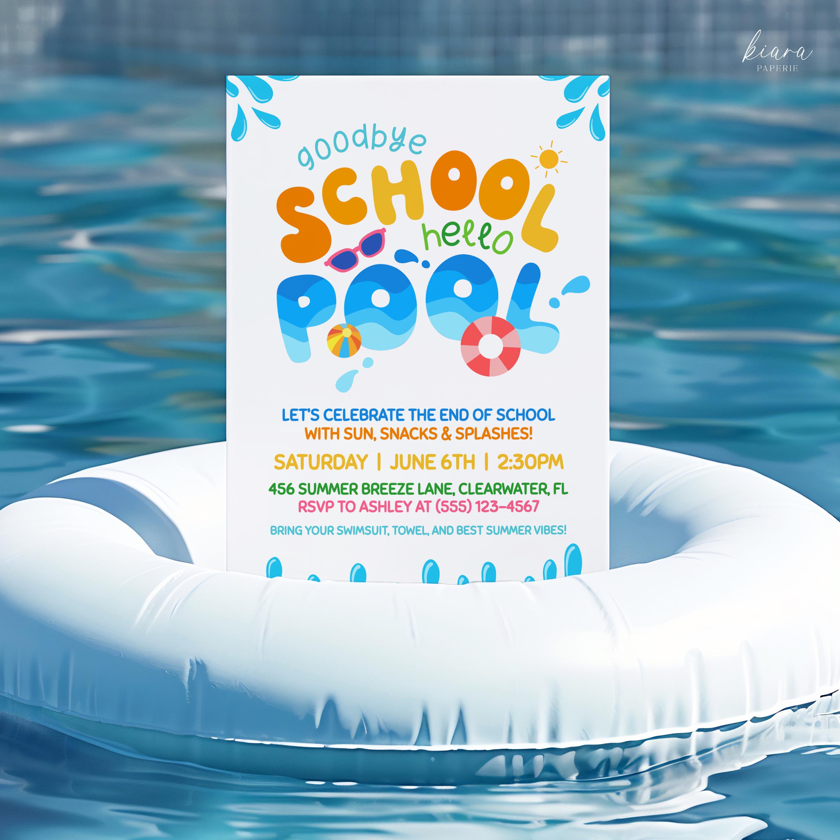 5th Grade Graduation Pool Party Invitation, Digital Editable Template ...