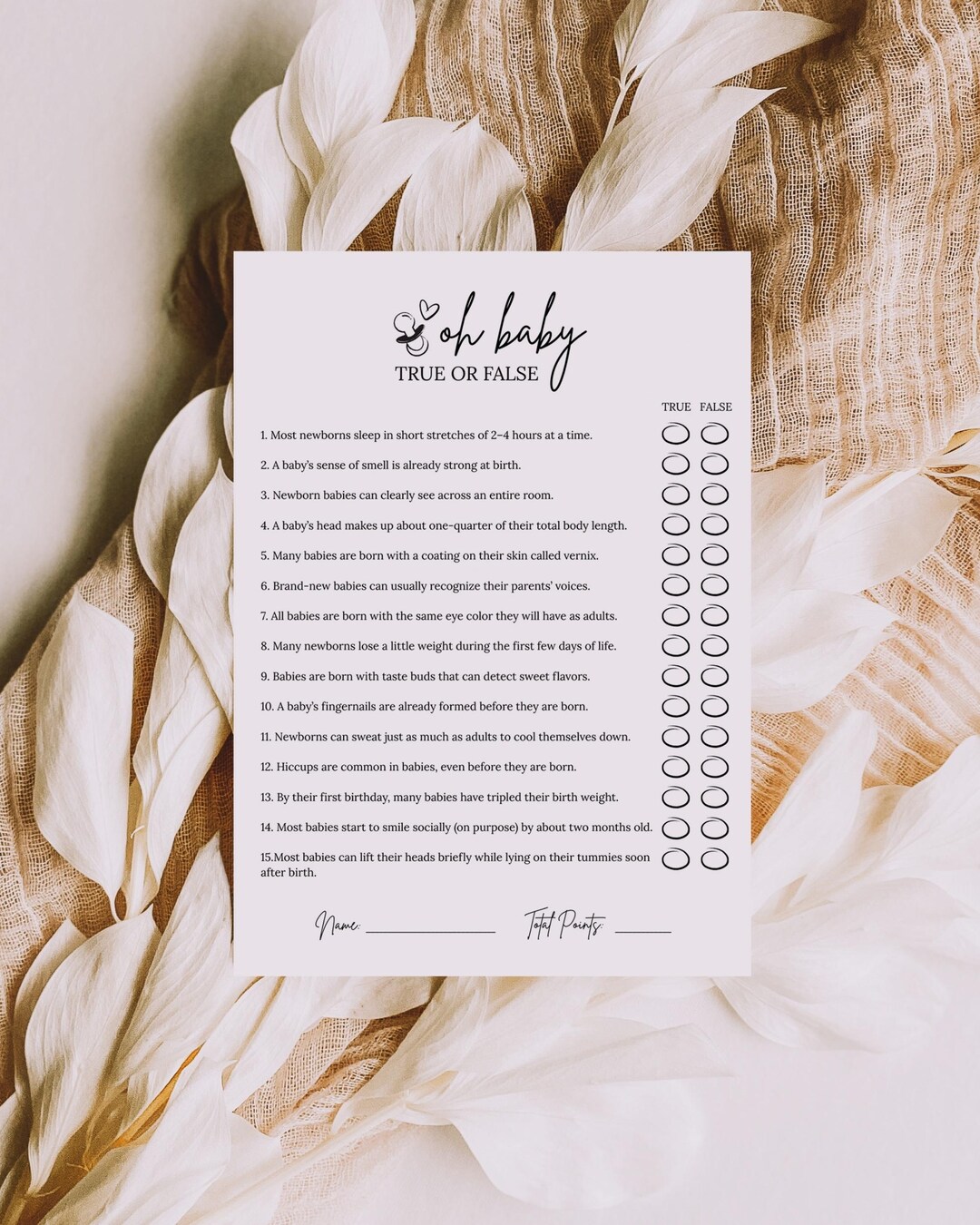 True or False Baby Shower Game, Printable Trivia, Editable Template ...