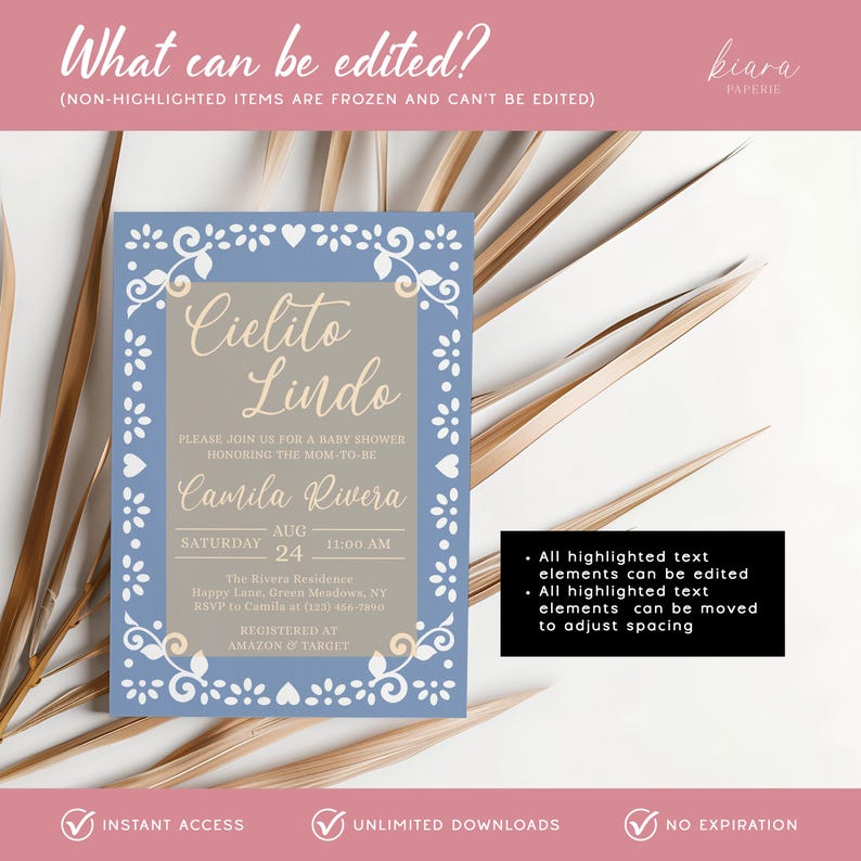 Invitación Baby Shower Dusty Blue Cielito Lindo, Talavera, Papel Picado ...