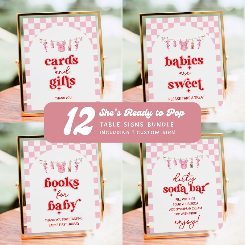 She's Ready to Pop Baby Shower Table Signs Bundle: 8x10” Pink ...