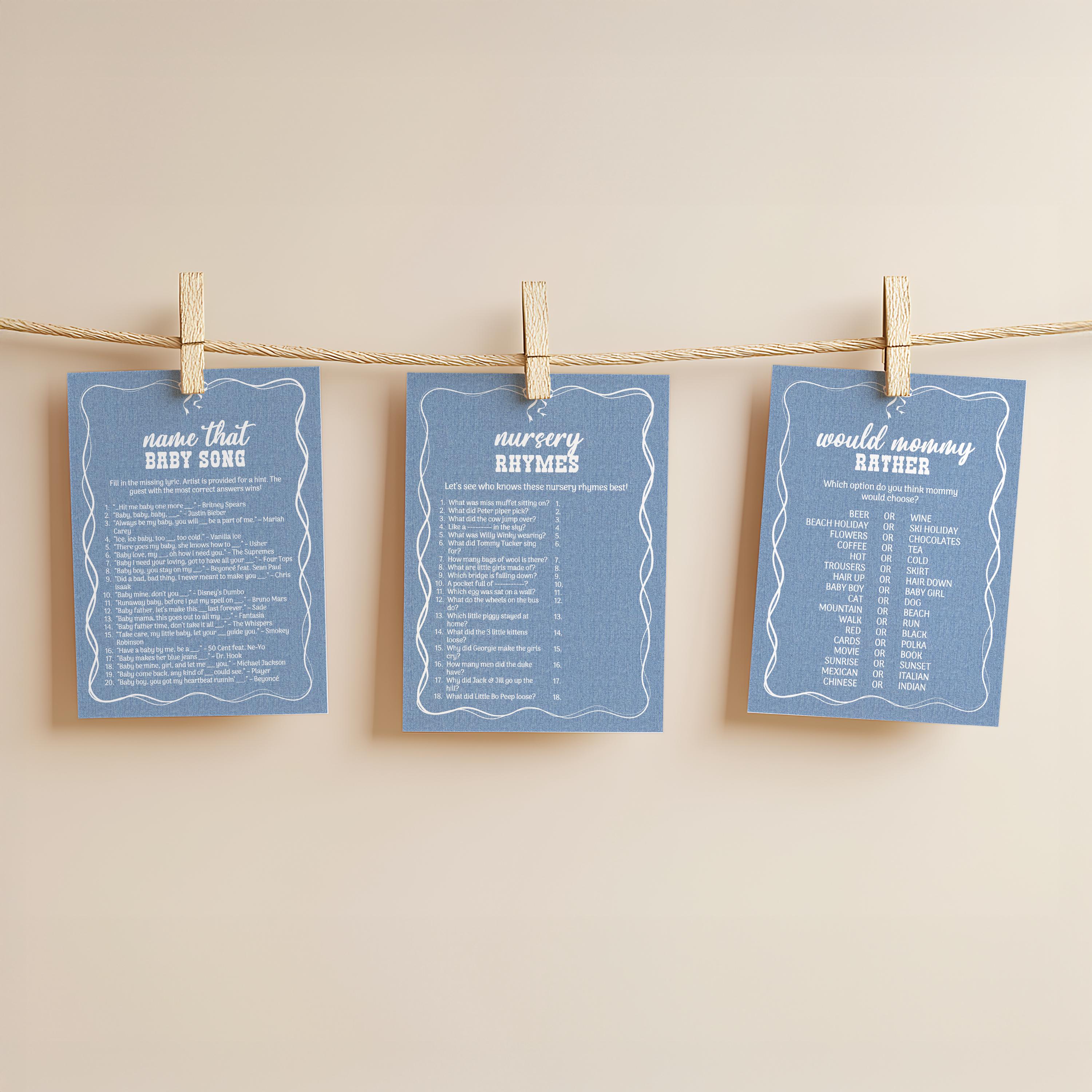 Baby Shower Games Bundle Digital, Denim Theme, Blue Jean Baby, Modern ...