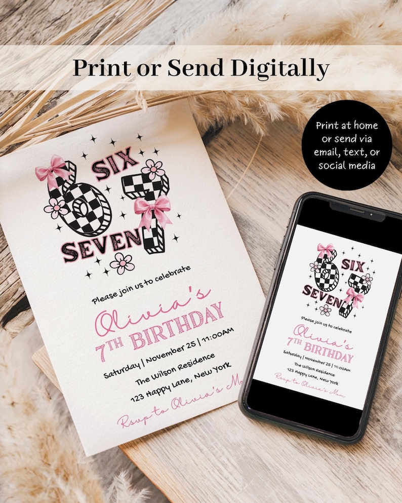 Six Seven Birthday Invitation, Editable Party Invite, Digital Download ...