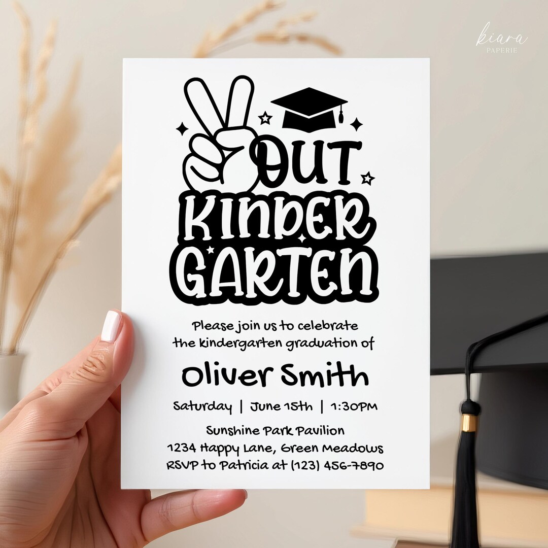 Peace Out Kindergarten Party Invitation, Editable Graduation Invite ...