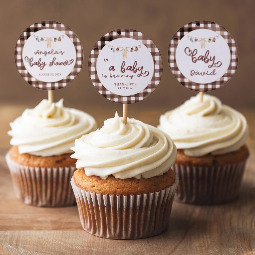 A Baby is Brewing Cupcake Topper Template: Coffee Theme, Cute Baby ...