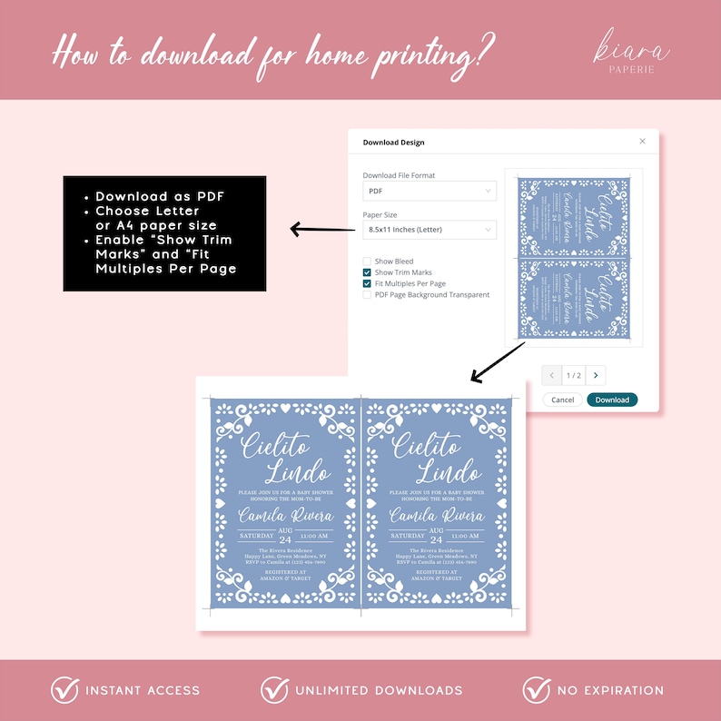 Invitación Baby Shower Dusty Blue Cielito Lindo, Talavera, Papel Picado ...