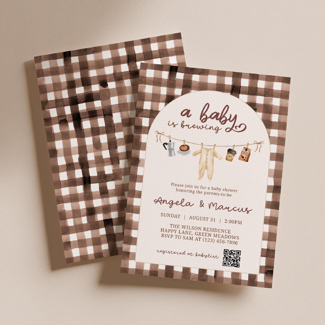 A Baby is Brewing Coffee Shower Invite With QR Code, Editable Template ...