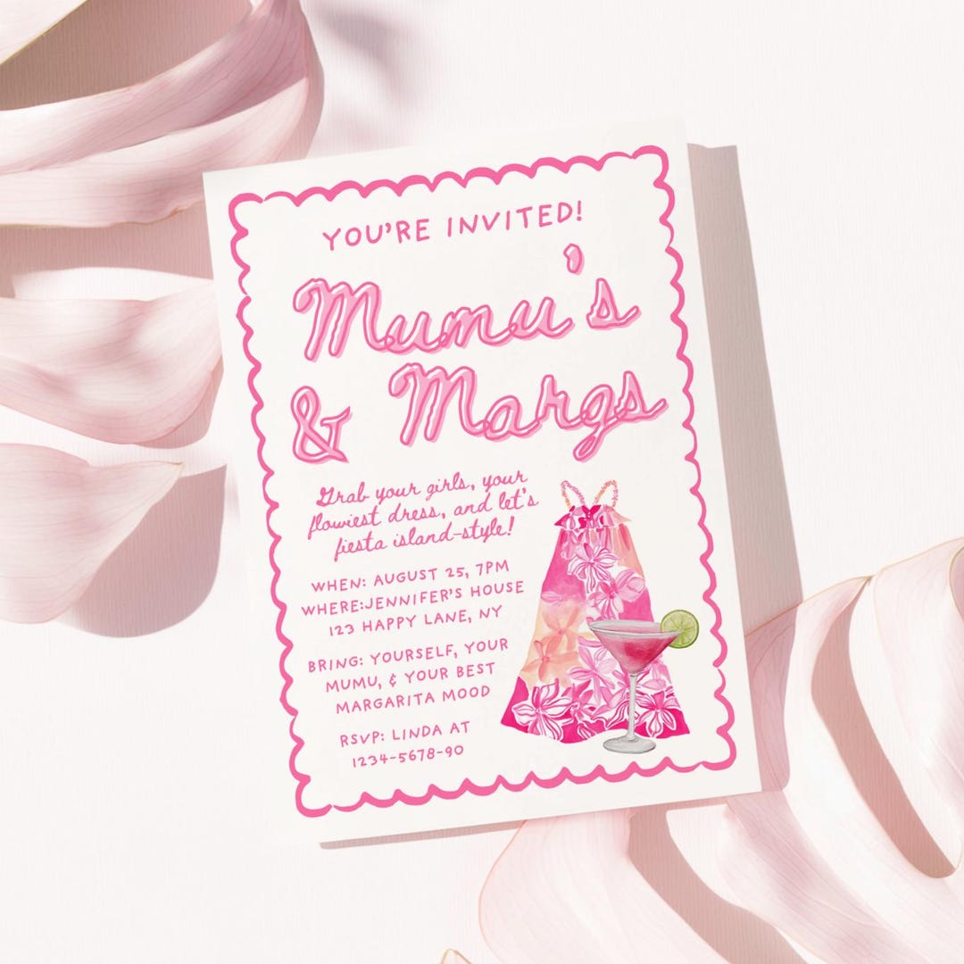 Mumu and Margarita Party Invitation Pink, Editable Digital Invite for ...