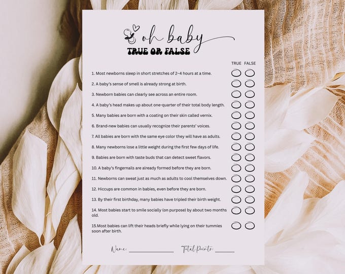 Baby Shower Game True or False With Answer Keys - Fun Baby Shower Game ...