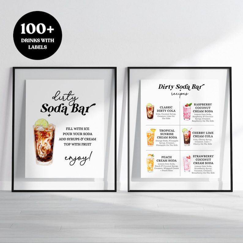 Dirty Soda Bar Recipe Sign, Editable Menu, Printable Instructions for ...