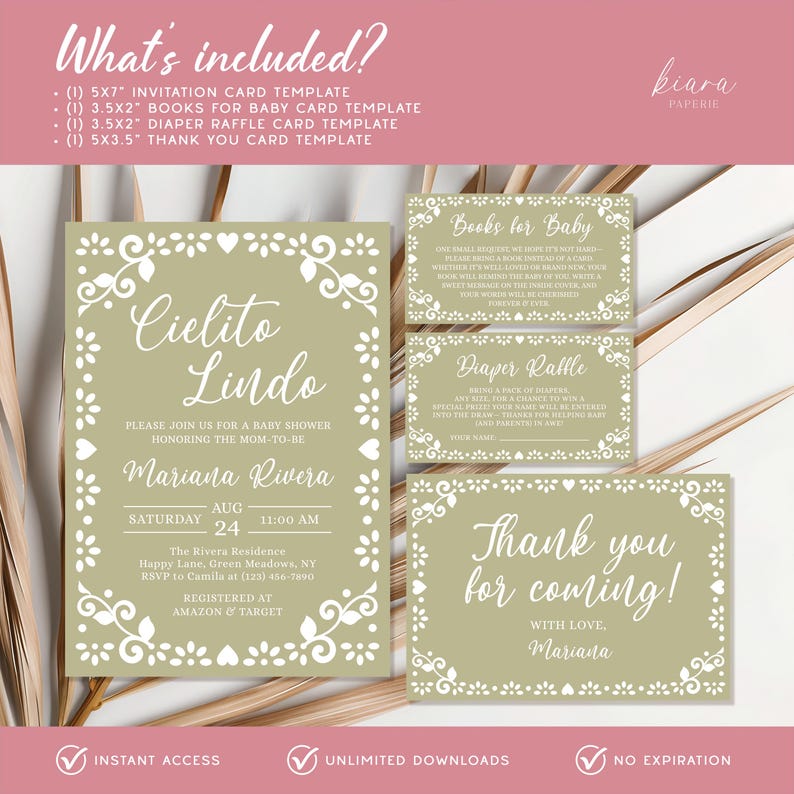 Cielito Lindo Baby Shower Invitation Set Sage Green, Boy or Girl ...