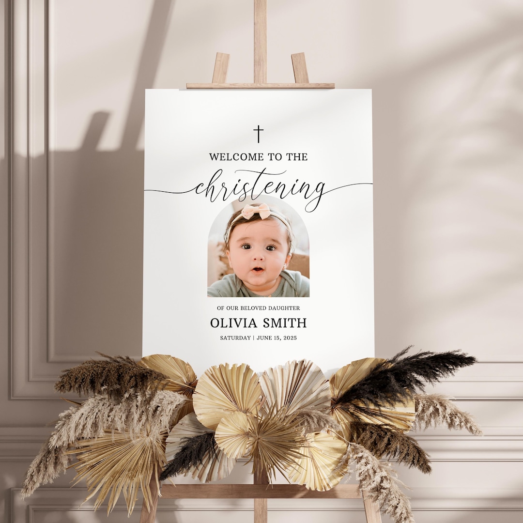 Editable Welcome Sign Template for Girl or Boy Christening With Photo ...