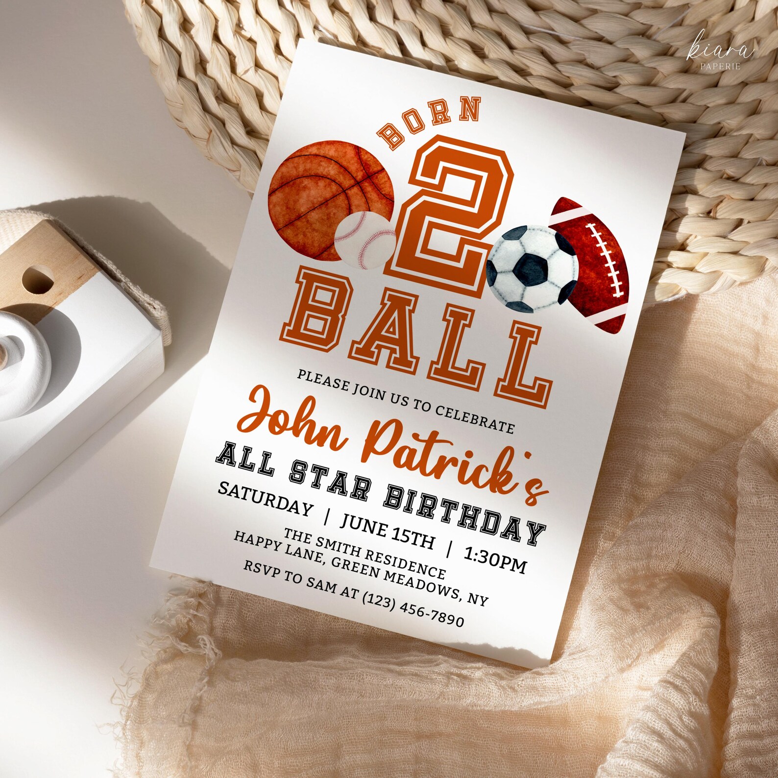 Born 2 Ball Invitation, Editable 2nd Birthday Template, Sports Party ...