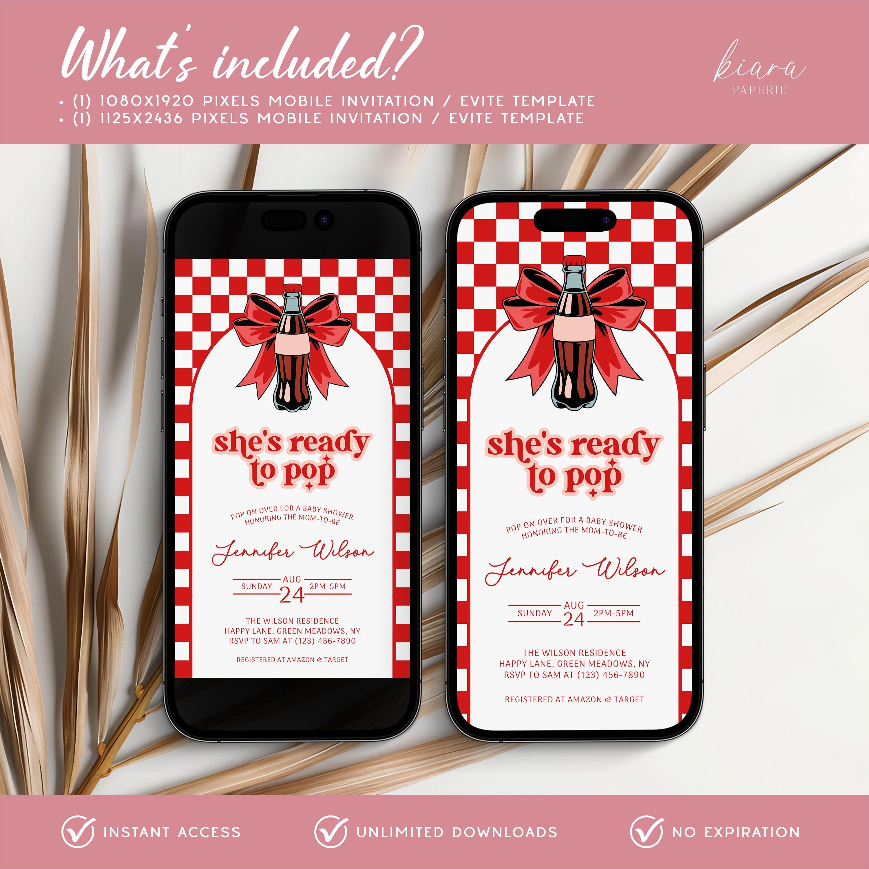 She's Ready to Pop Soda Baby Shower Evite Invitation, Customizable ...