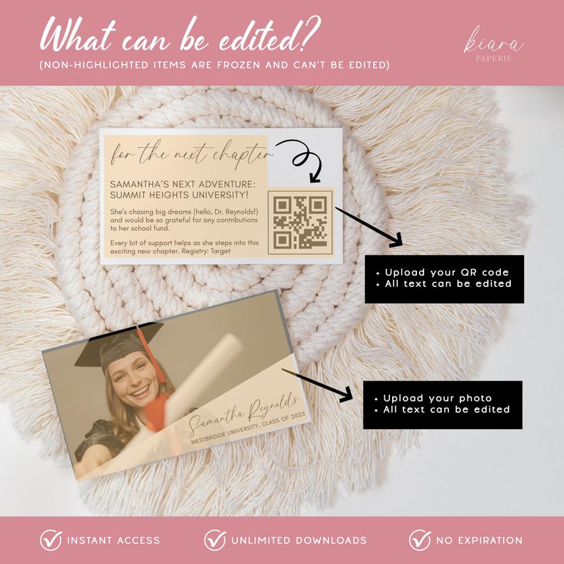 Graduation Party Invitation QR Code Insert Card, Editable Corjl ...