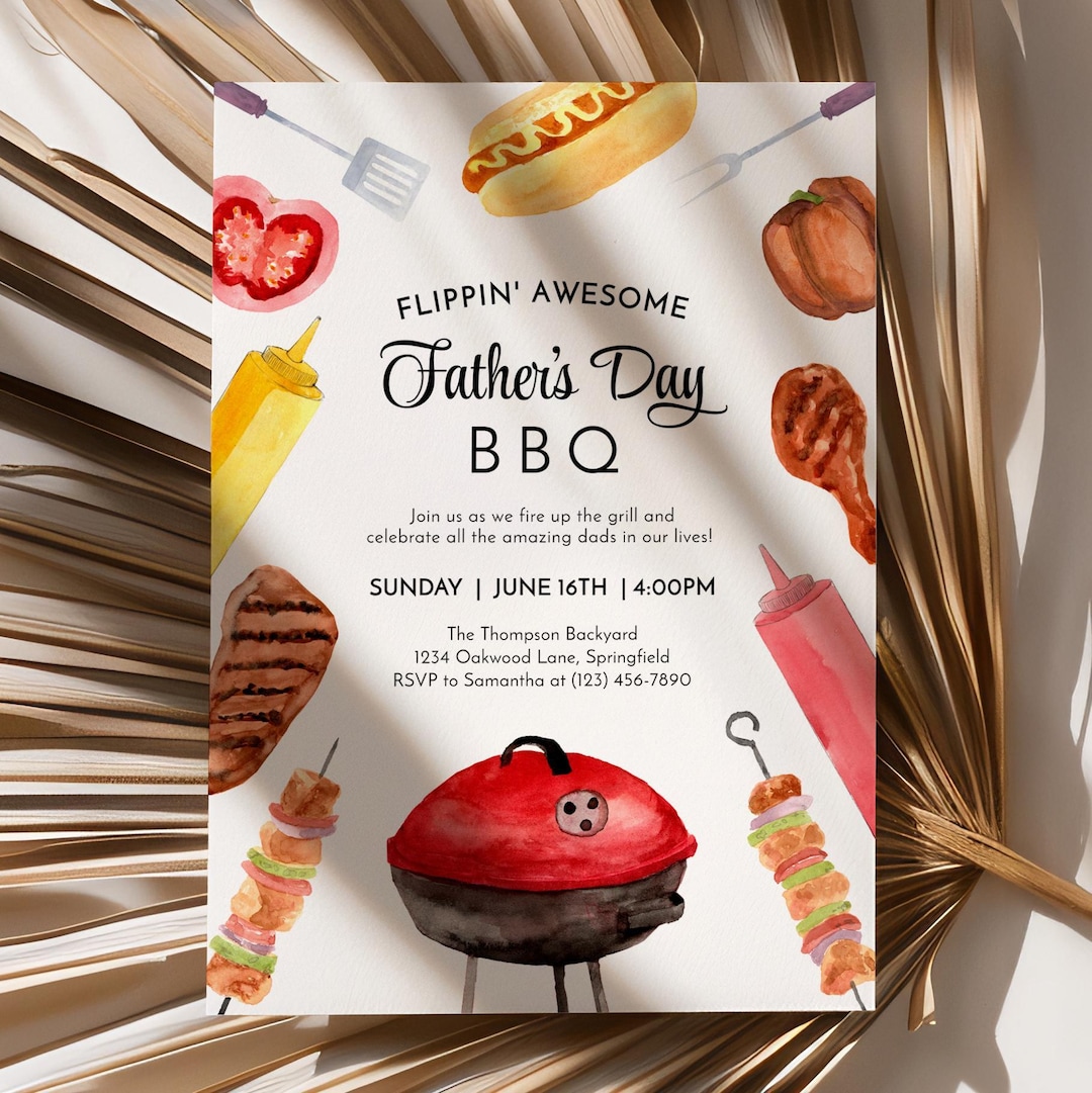 Father’s Day BBQ Invitation Card Template, Editable Grill & Chill ...