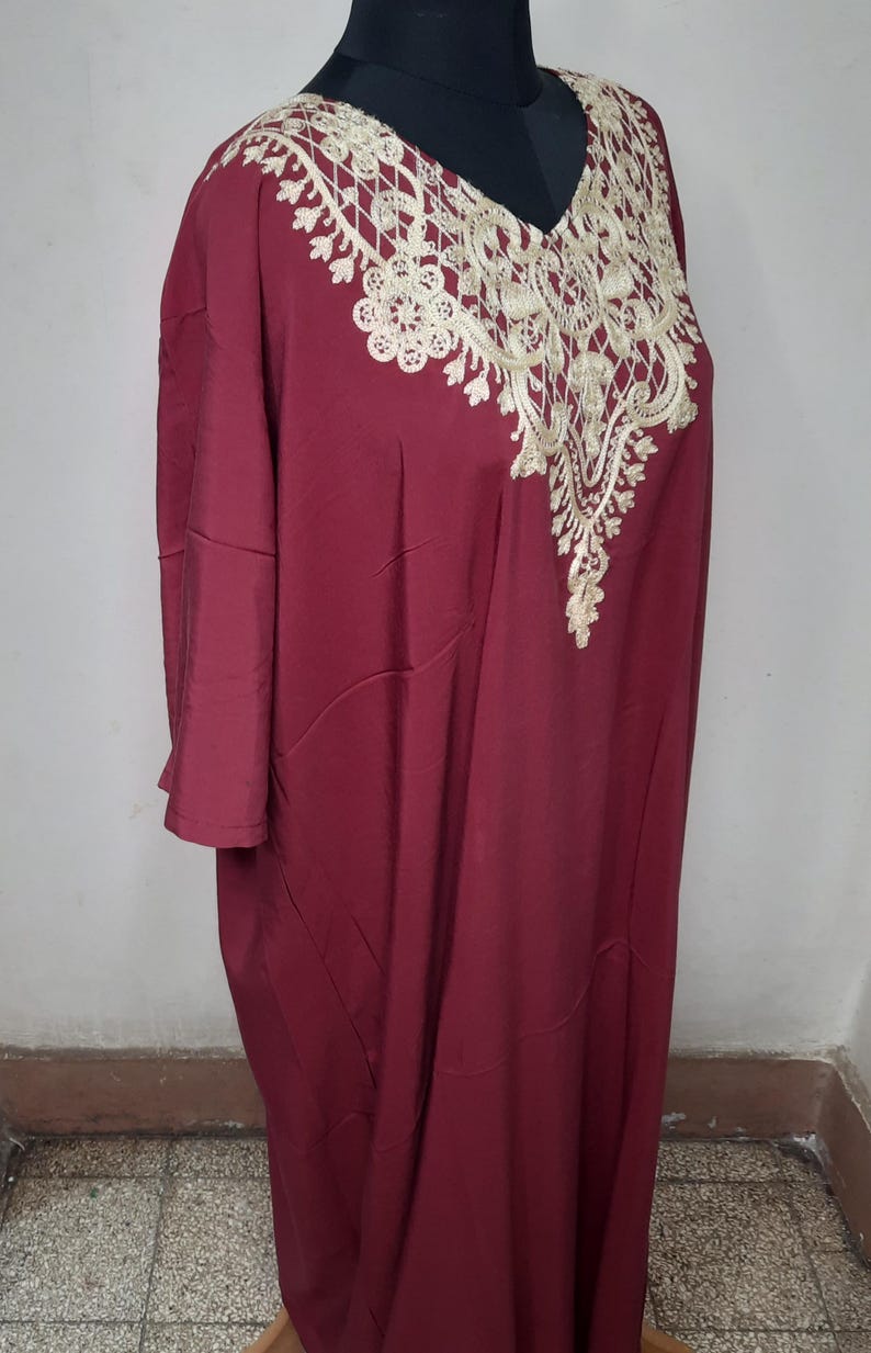 Red Embroidered Kaftan Dress, Egyptian Cotton Boho Caftan - Etsy