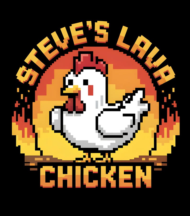 Lava Chicken Miners Meme Steve Pixel Gaming Boys Kids Game Digital PNG ...