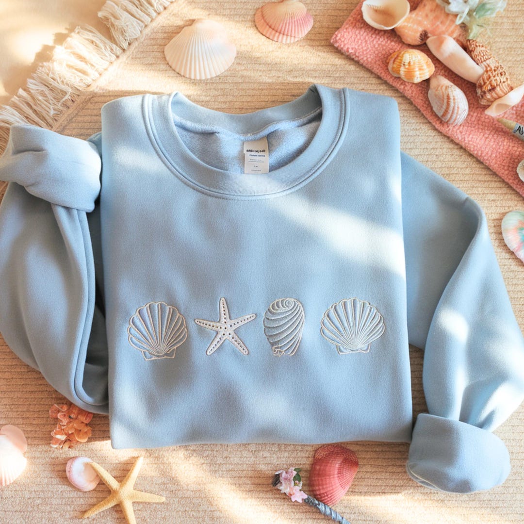 Seashell Embroidered Sweatshirt, Beach Lover Gift - Etsy