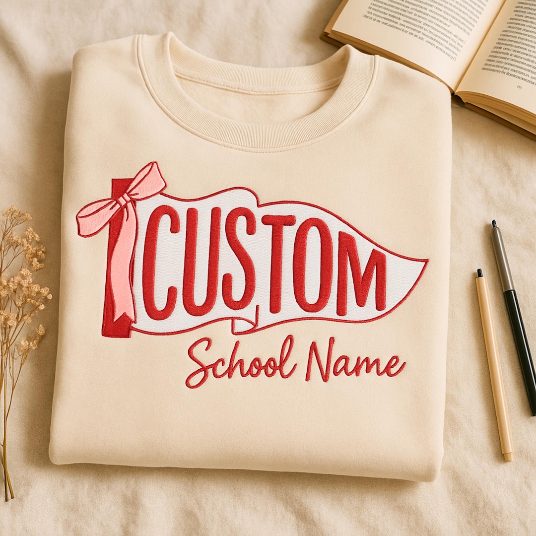Custom Embroidered Pennant Sweatshirt, School Mascot Tee - Etsy