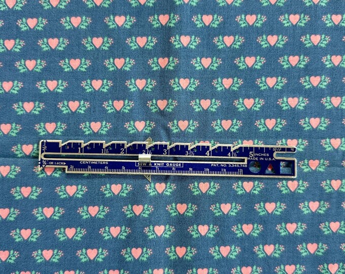Vintage Calico Fabric Blue Background With Pink Hearts Wamsutta OTC ...