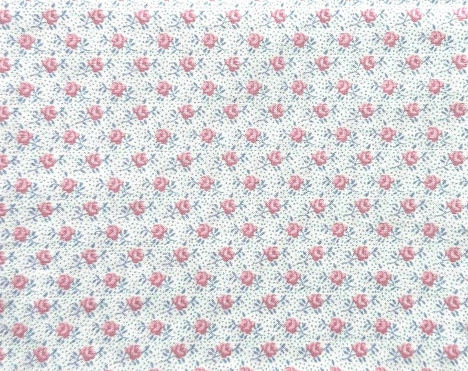 Vintage Calico Fabric White Background With Pink Flowers With Blue ...