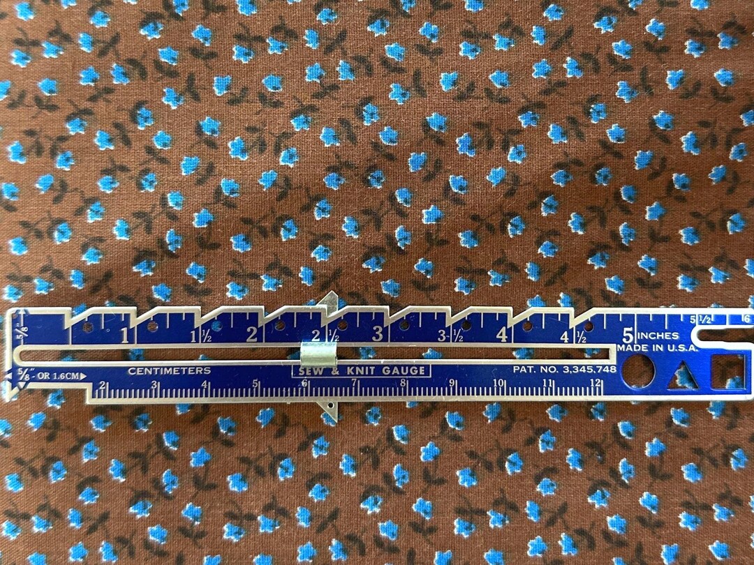 Vintage Calico Fabric Brown Background With Blue Flowers, Fabric by the ...