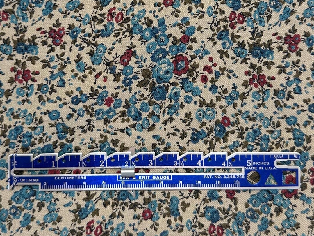 Vintage Calico Fabric Tan Background With Blue and Burgundy Flowers ...