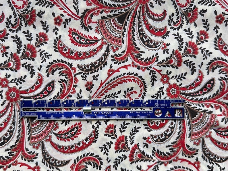 Vintage Fabric White Background With Red and Black Designs 1 3/4 Yards ...