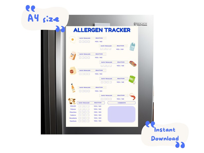 Baby Allergen Tracker – Printable A4 Checklist | Food Reaction Log ...