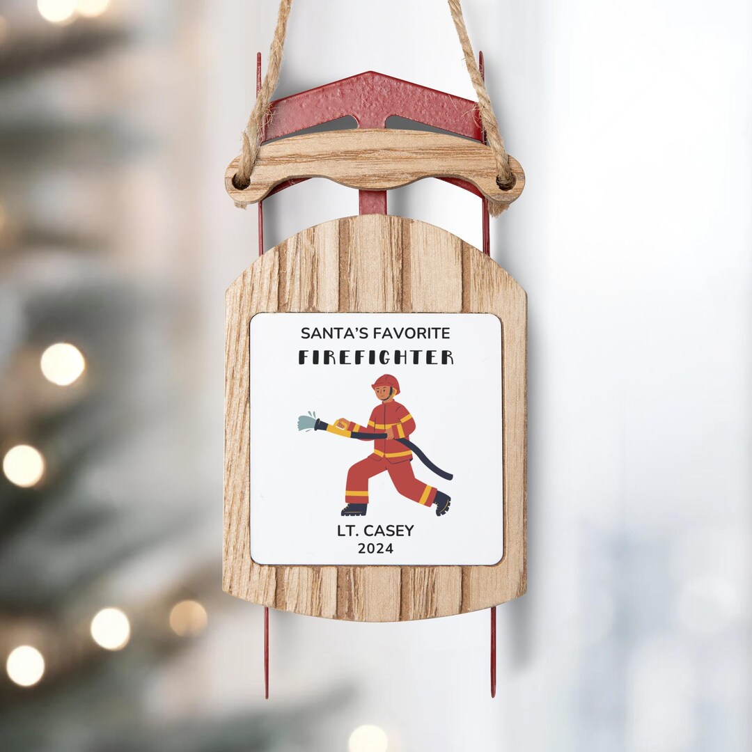 Personalized Santa's Favorite Firefighter Sled Ornament, Fireman ...