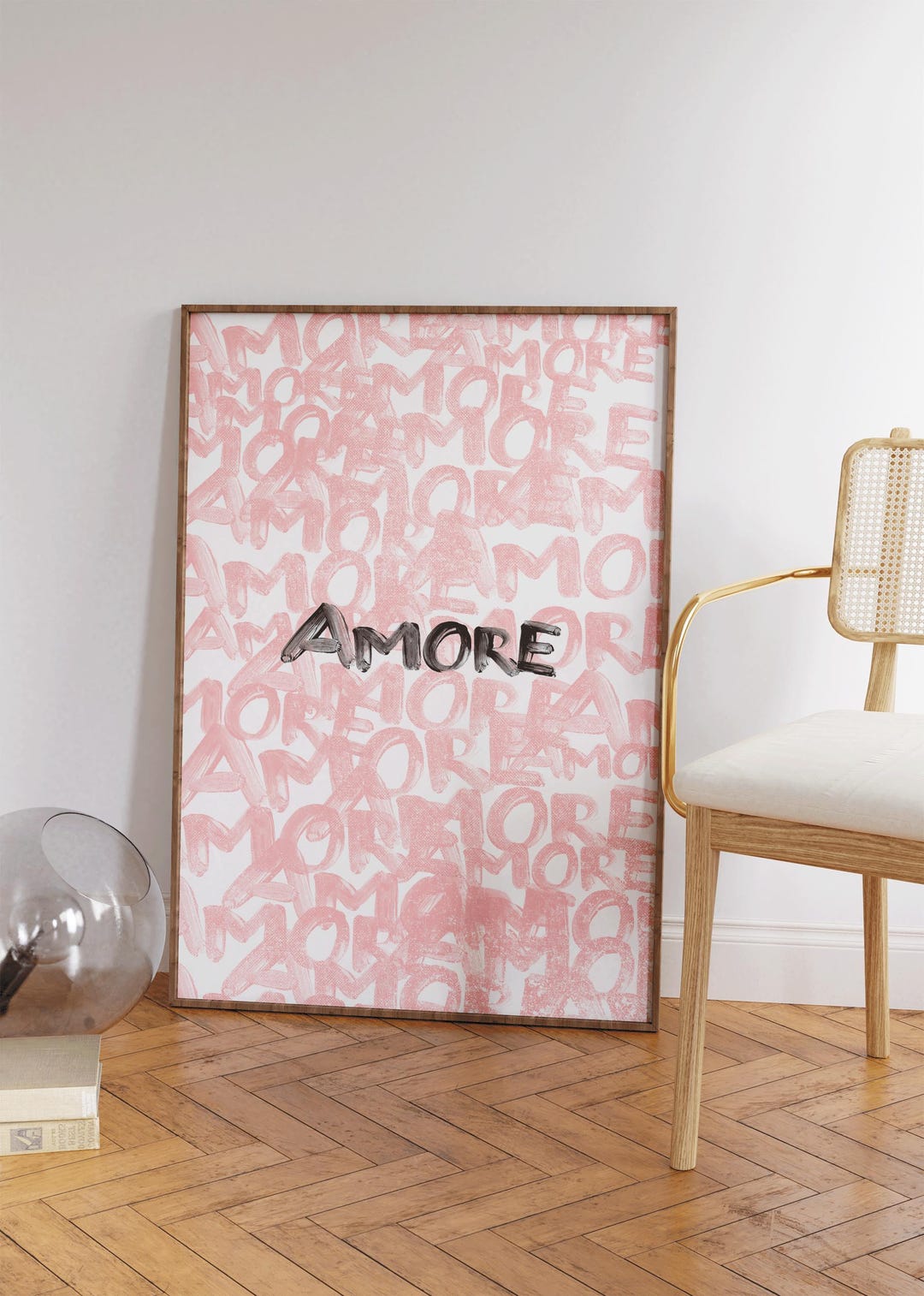 Amore Print - French Love Retro Pink Wall Art - Vintage Girly Decor ...