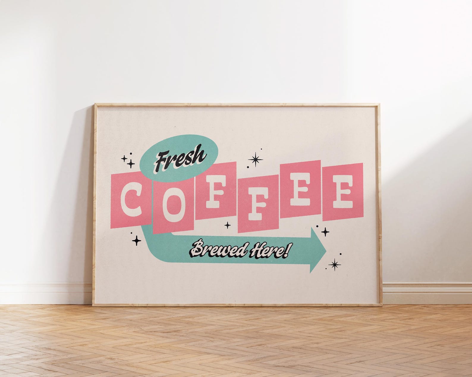 Retro Coffee Poster, Pink Coffee Sign, Coffee Lover Gift, Coffee Art ...
