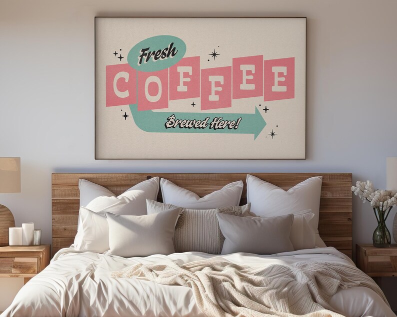 Retro Coffee Poster, Pink Coffee Sign, Coffee Lover Gift, Coffee Art ...