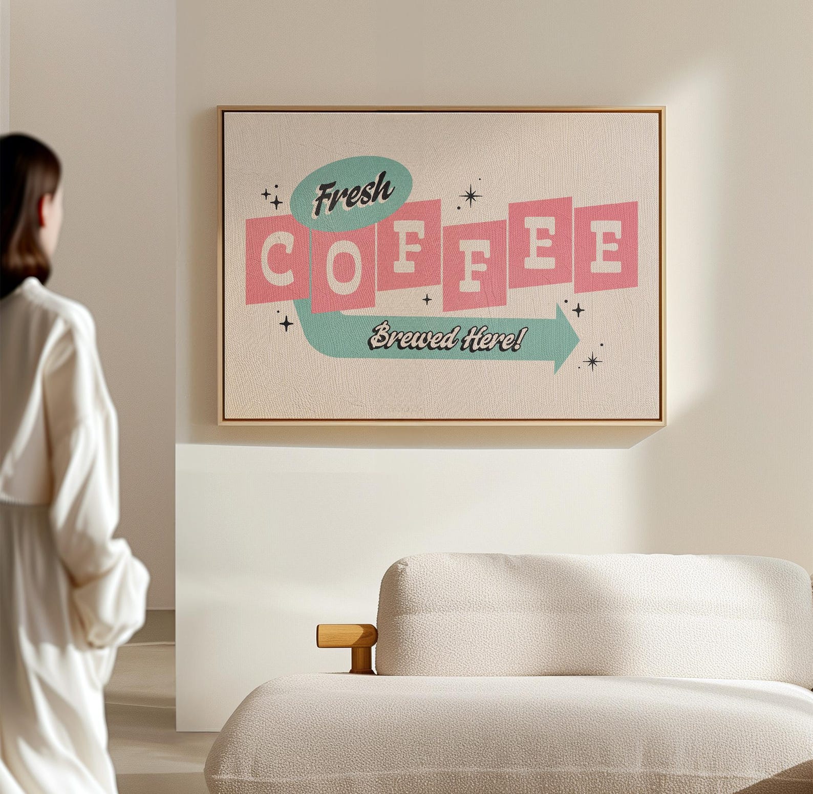 Retro Coffee Poster, Pink Coffee Sign, Coffee Lover Gift, Coffee Art ...