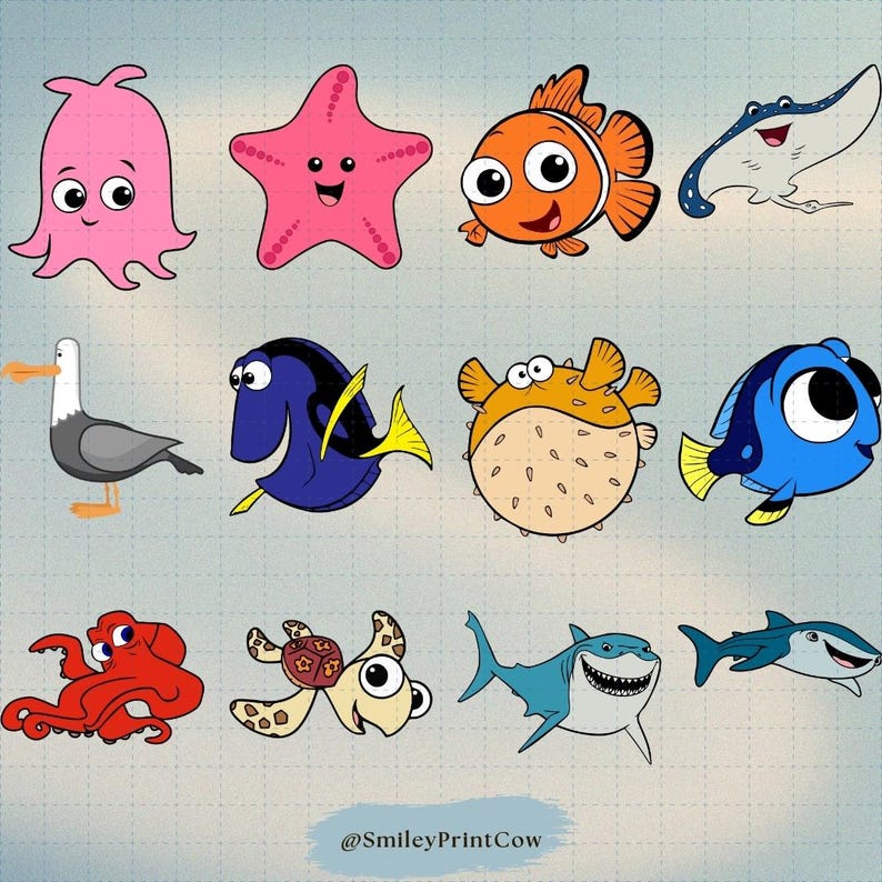Set of 12 Finding Nemo Kid Characters PNG, Disney Finding Nemo PNG for ...