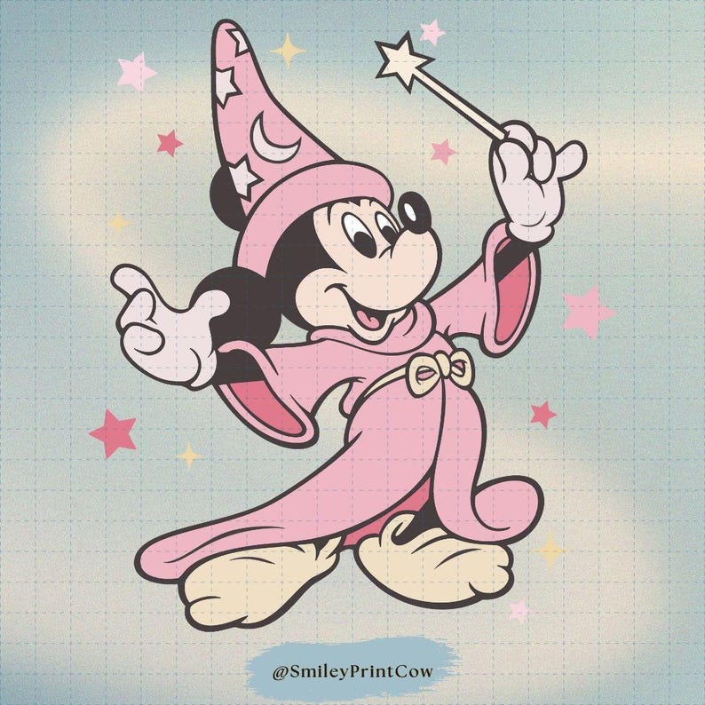 Pink Sorcerer Mickey PNG, Cute Fantasia Design for Sublimation, Magic ...
