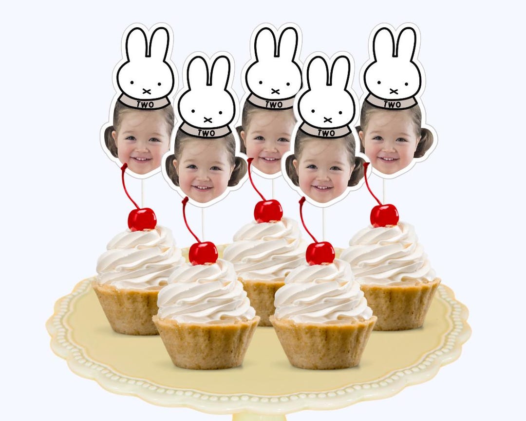 Custom Miffy Bunny Cupcake Face Topper, Party Hat Cupcake Topper ...