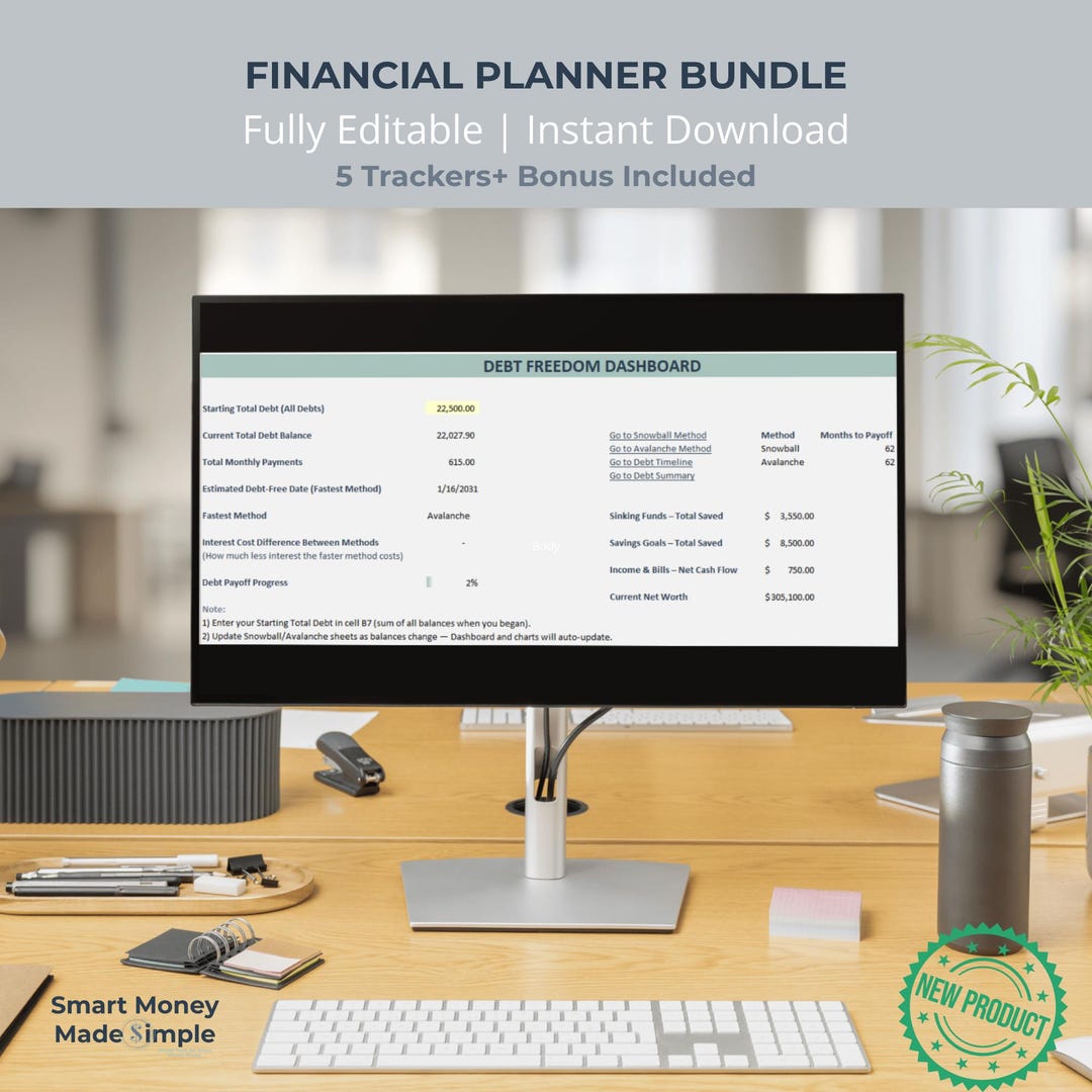 Financial Planner Excel Bundle | Budget, Savings, Debt & Net Worth ...