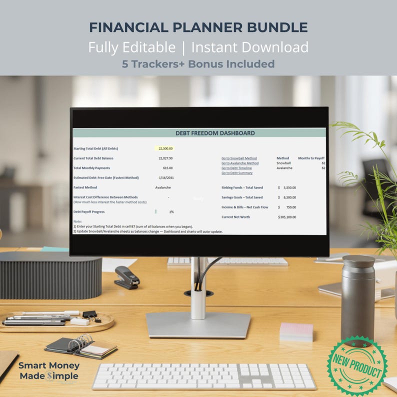 Financial Planner Excel Bundle | Budget, Savings, Debt & Net Worth ...