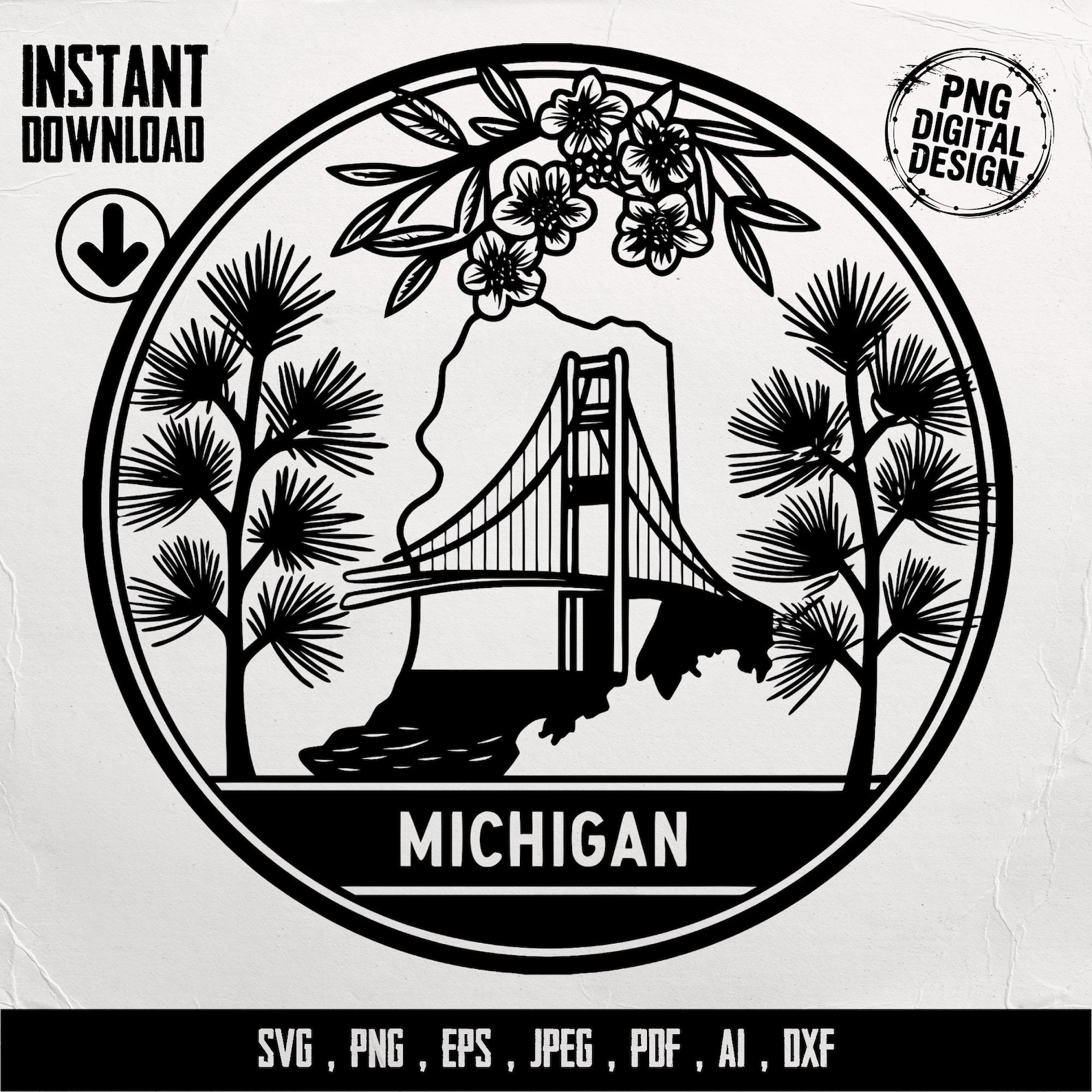 Michigan Bridge Line Art, State Flower SVG, Craft File (digital Files ...