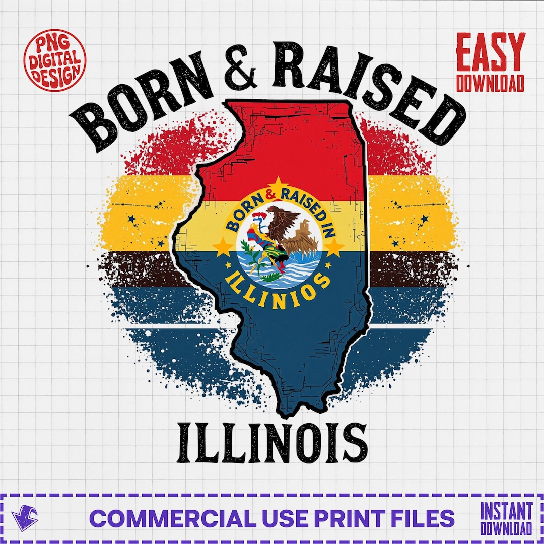 Vintage Born and Raised Illinois State Map Graphic Digital Download JPG ...