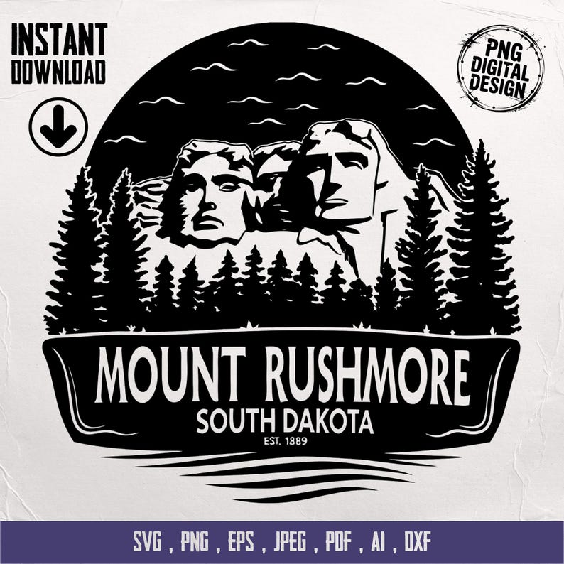 Mount Rushmore Digital Art, South Dakota Svg, Png, Eps, Jpg, Pdf, Ai ...