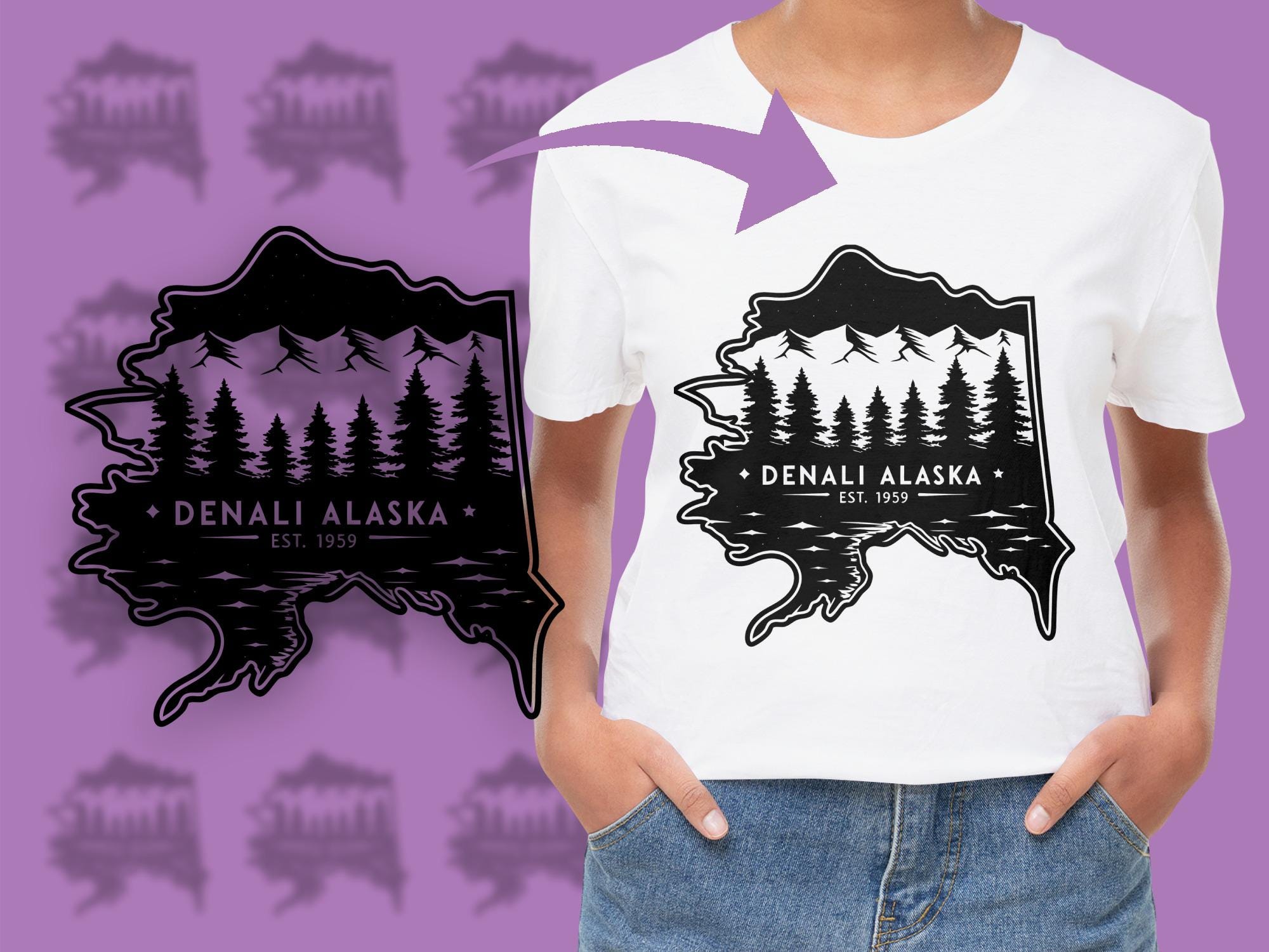 Denali Alaska Outline Art: Mountains & Trees - SVG, PNG, PDF - Etsy