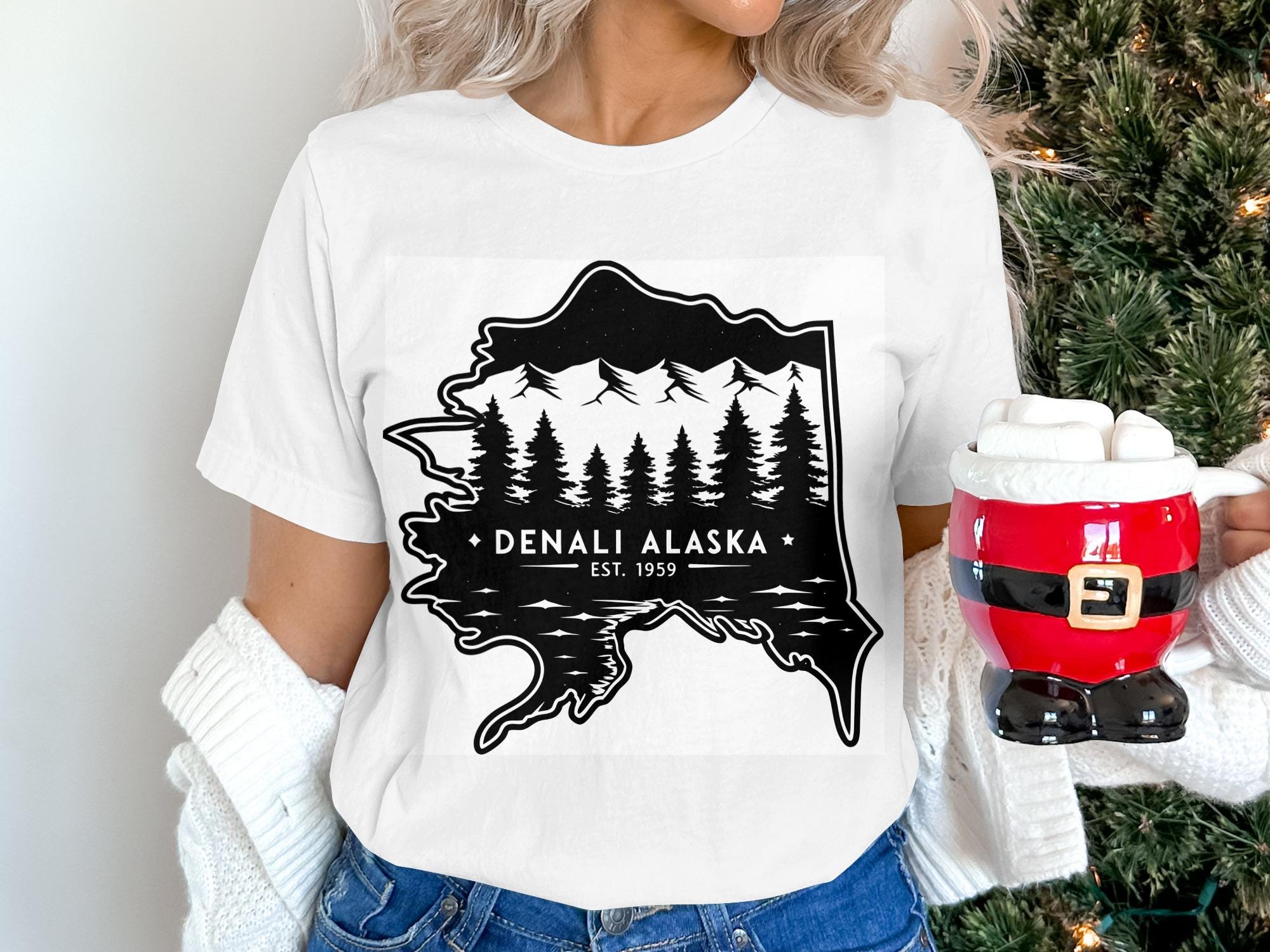 Denali Alaska Outline Art: Mountains & Trees - SVG, PNG, PDF - Etsy