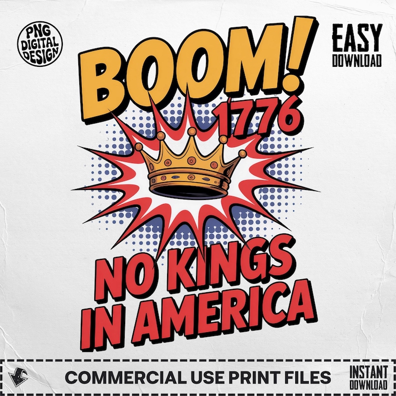 Boom 1776 No Kings in America Digital Art, Patriotic PNG File ...