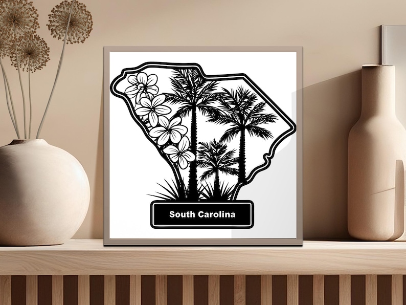 South Carolina SVG: Palm Trees, Flowers, State Outline (digital Files ...